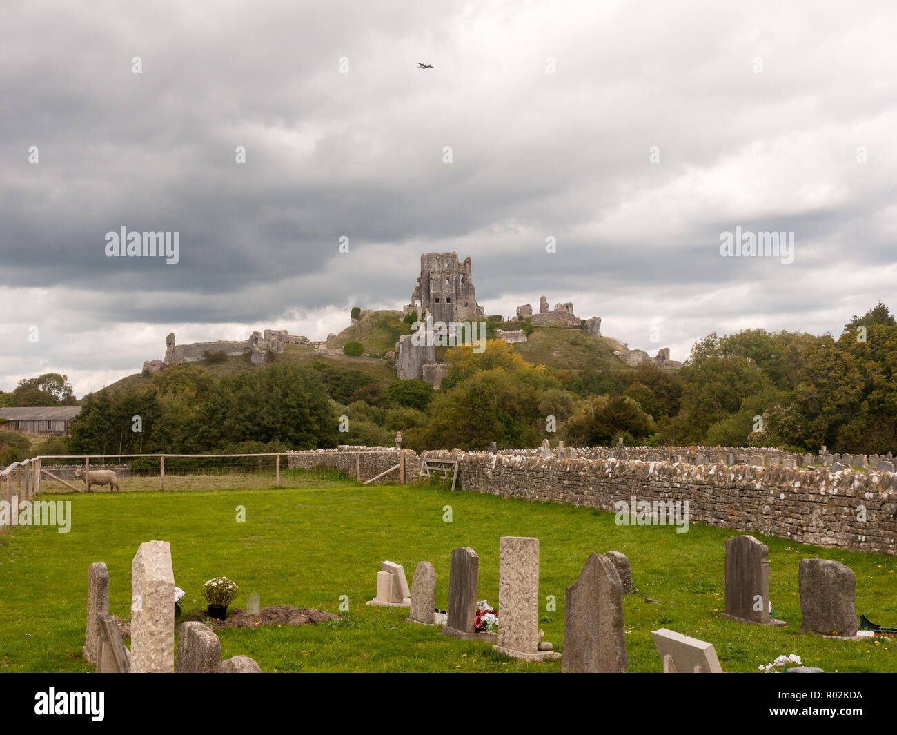 corfe castle daylight clouds sky castle ruins medieval dorset south ...