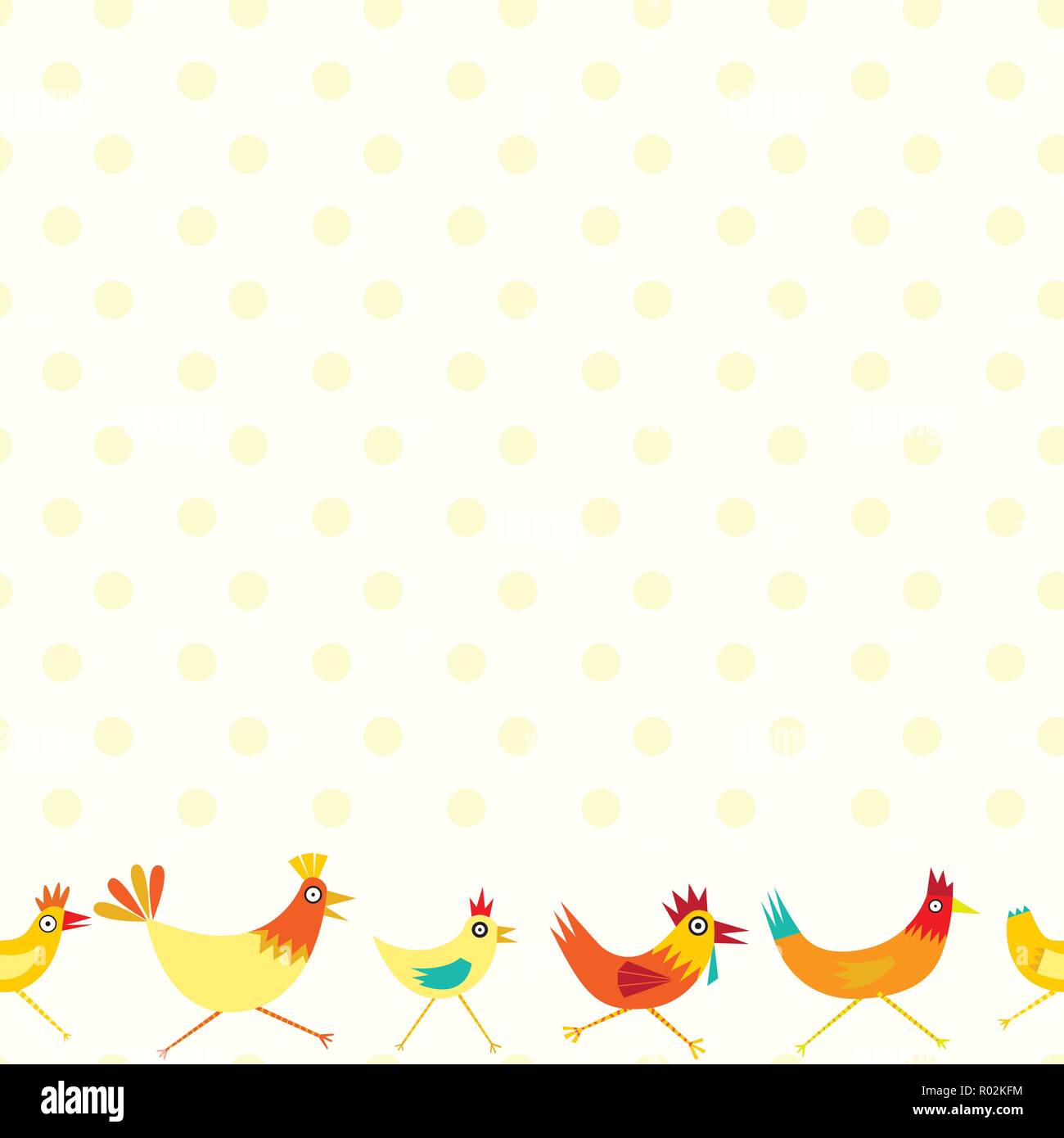 Colorful seamless repeat pattern of yellow and orange chickens with ...