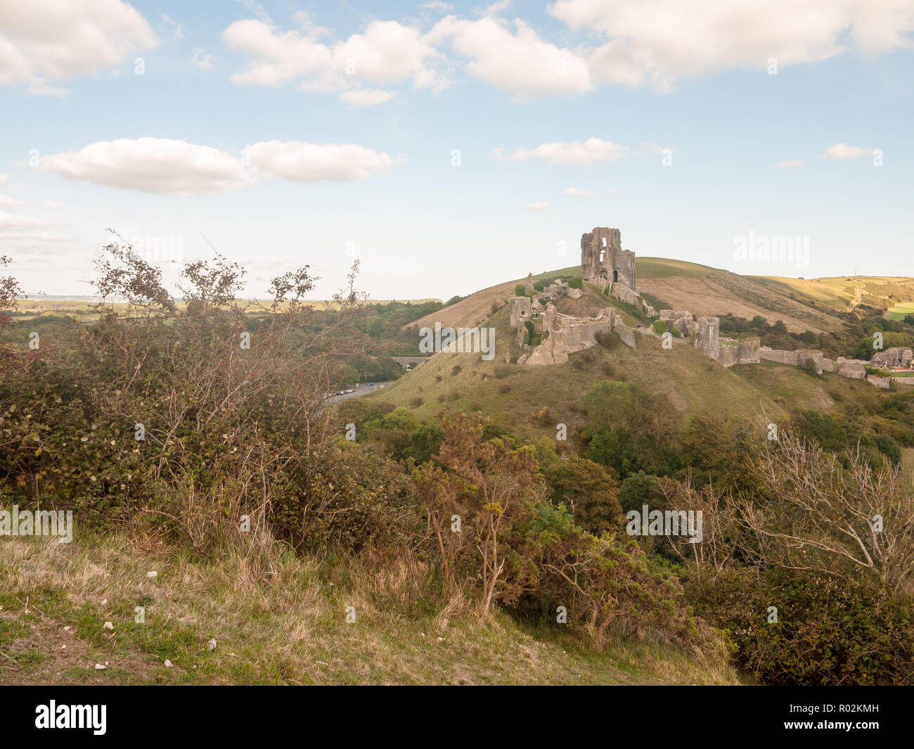 corfe castle dorset holiday skyline blue clouds nature landscape ...