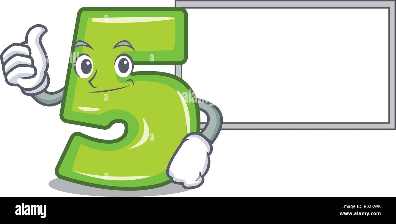 Thumbs up with board character number five at wooden door Stock Vector ...