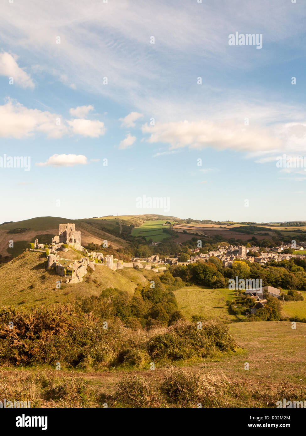 corfe castle dorset holiday skyline blue clouds nature landscape ...