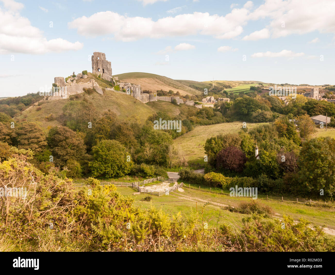 corfe castle dorset holiday skyline blue clouds nature landscape ...