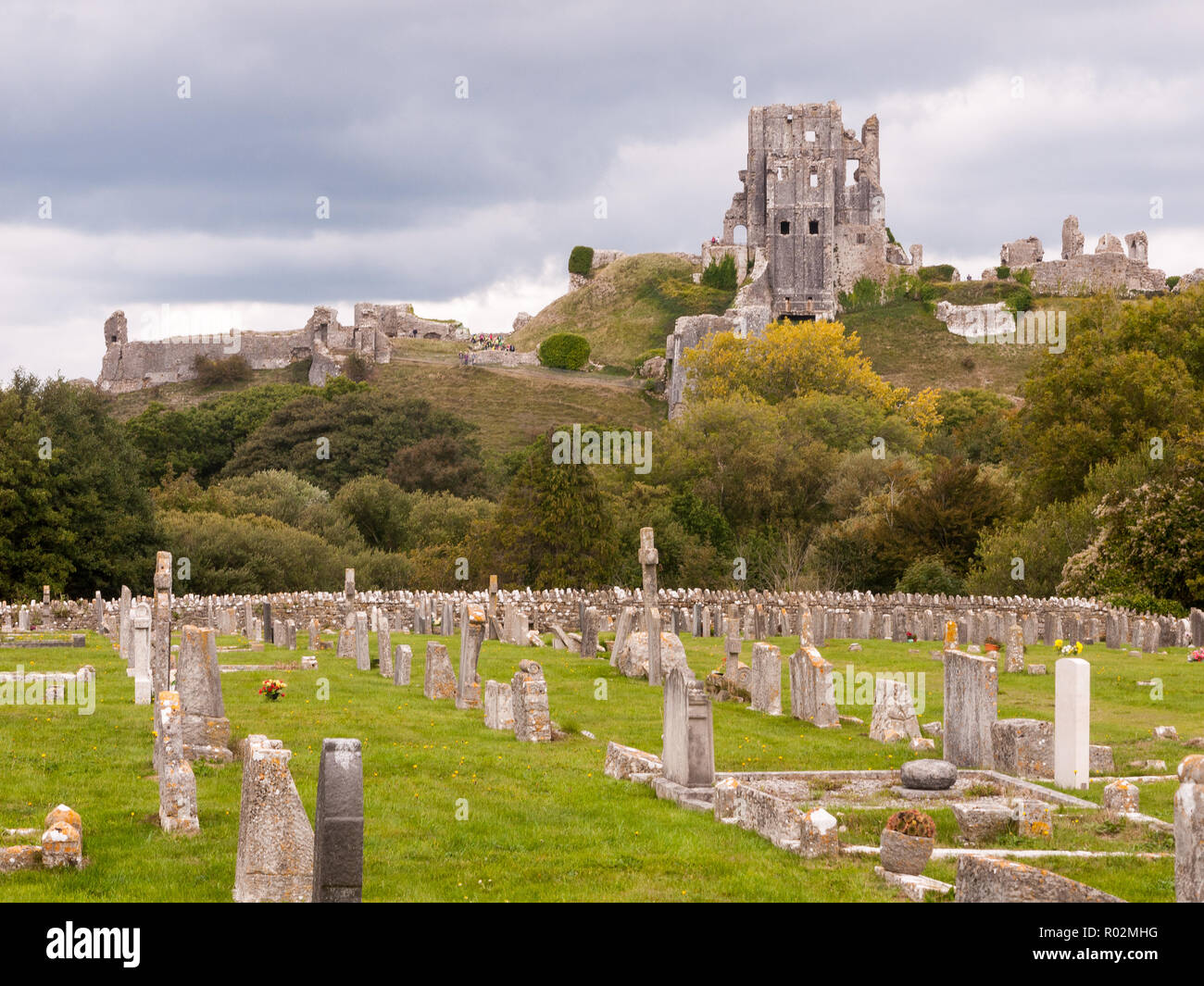 corfe castle daylight clouds sky castle ruins medieval dorset south ...