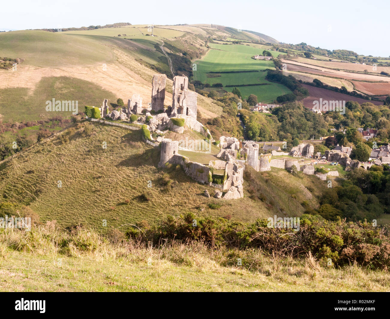 corfe castle dorset holiday skyline blue clouds nature landscape ...
