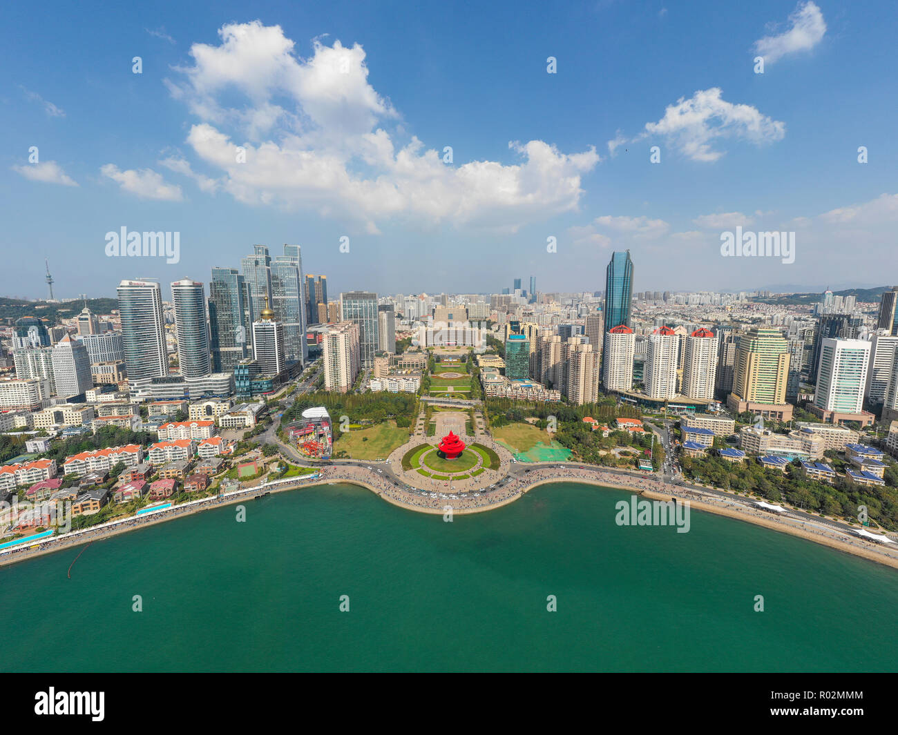 Aerial view of Qingdao cityscape under cloudy sky Stock Photo - Alamy