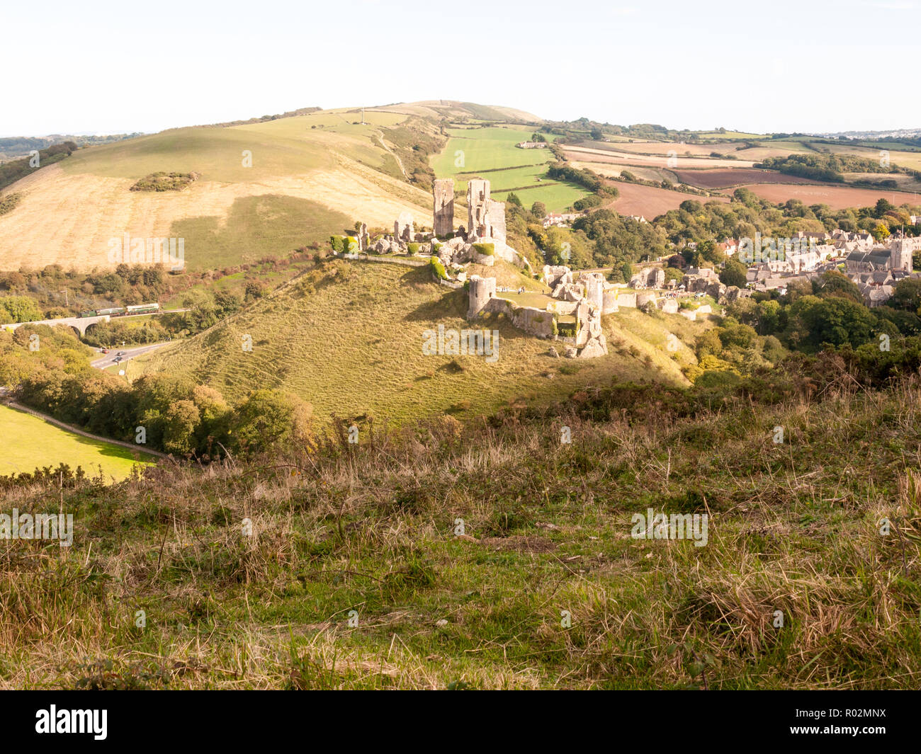 corfe castle dorset holiday skyline blue clouds nature landscape ...
