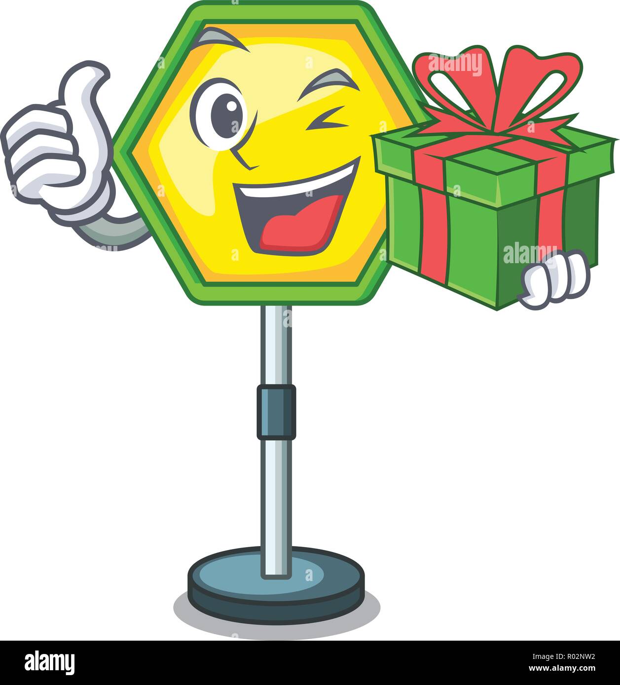 With gift road traffic sign on the cartoon Stock Vector Image & Art - Alamy