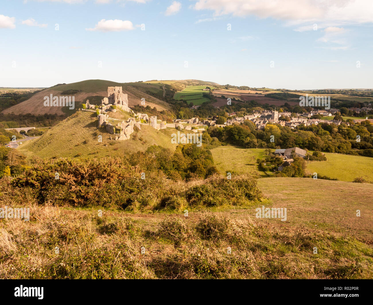 corfe castle dorset holiday skyline blue clouds nature landscape ...