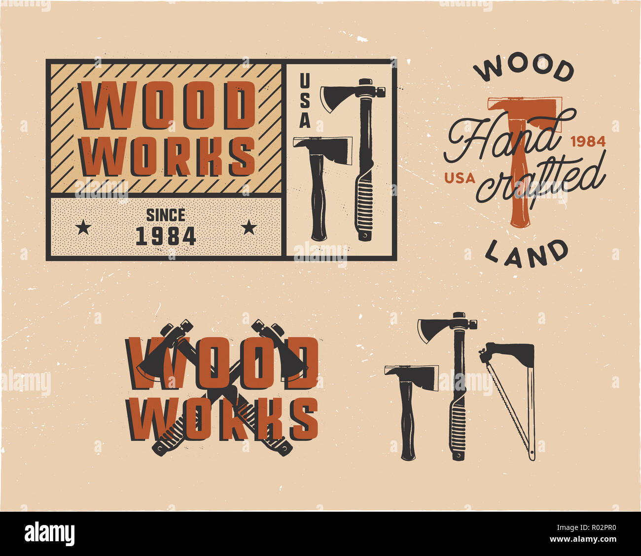 Vintage hand drawn woodworks tags logos and emblems set. Carpentry ...