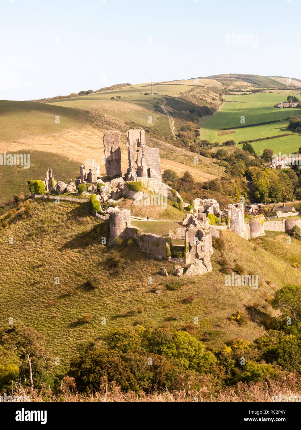 corfe castle dorset holiday skyline blue clouds nature landscape ...