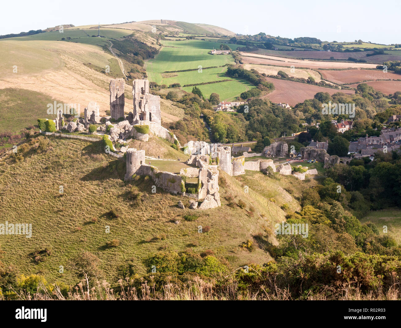 corfe castle dorset holiday skyline blue clouds nature landscape ...