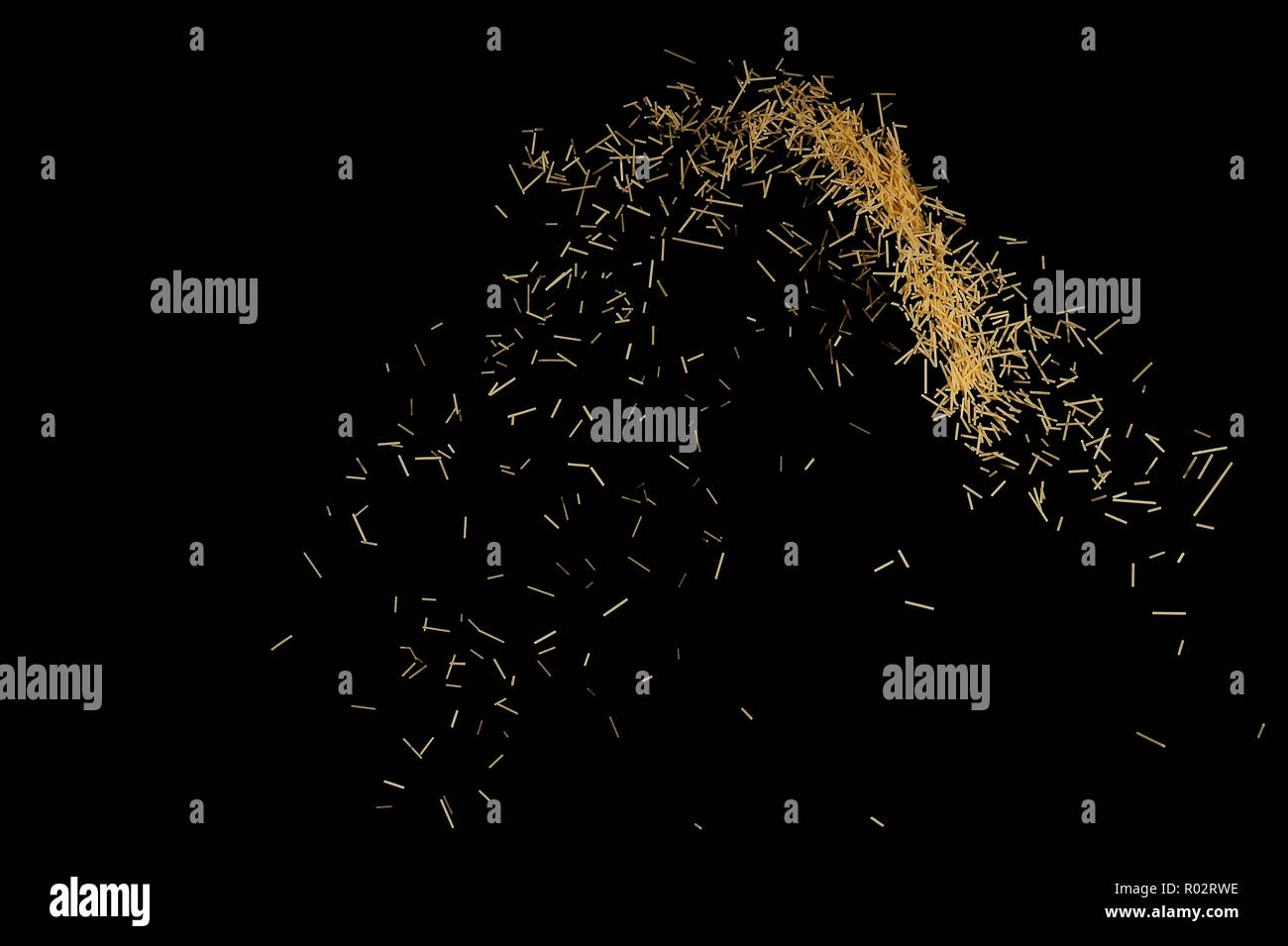 Flying pasta isolated on black background. Abstract macaroni falling ...