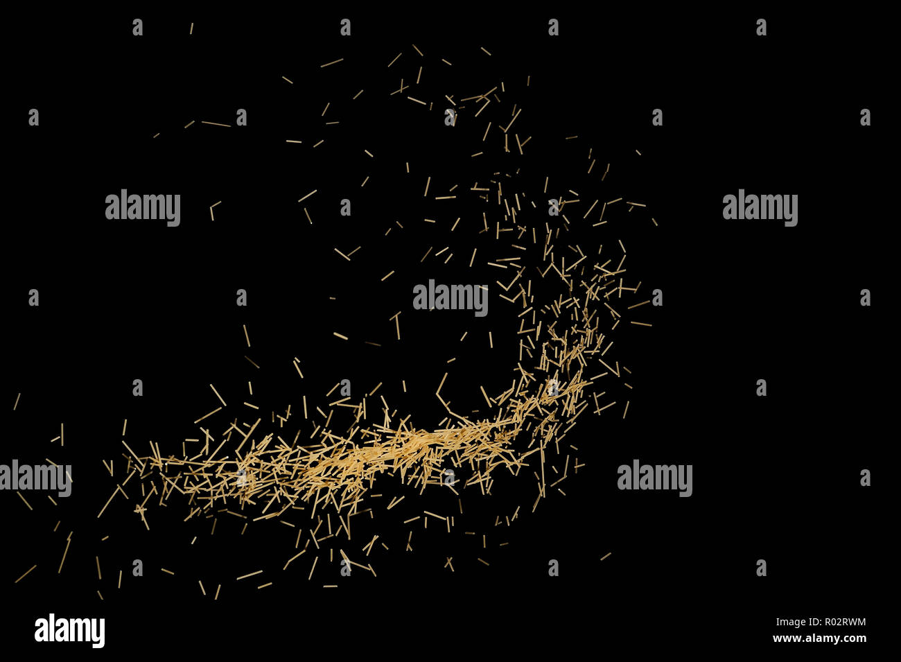 Flying pasta isolated on black background. Abstract macaroni falling ...