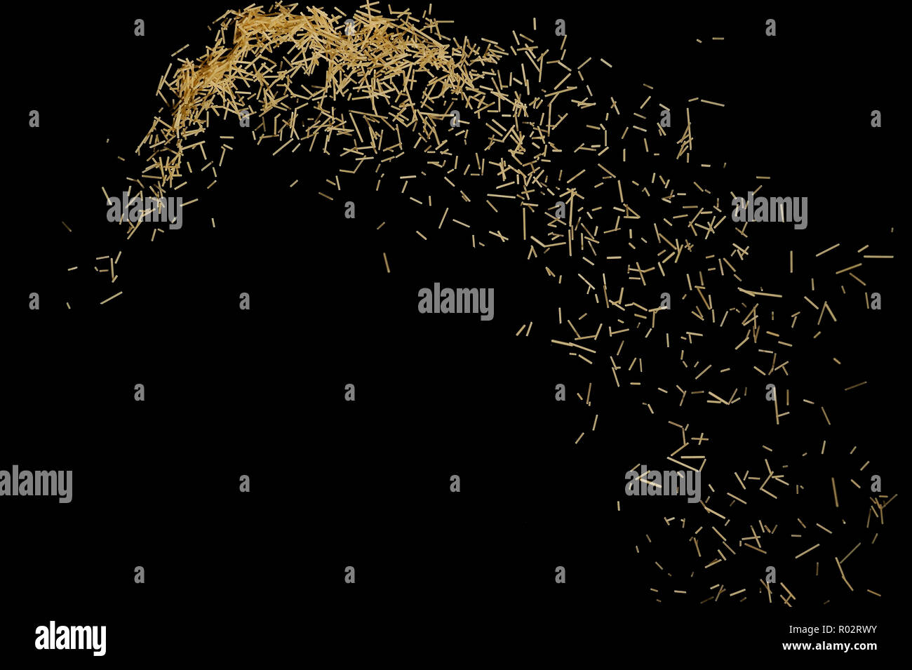 Flying pasta isolated on black background. Abstract macaroni falling ...