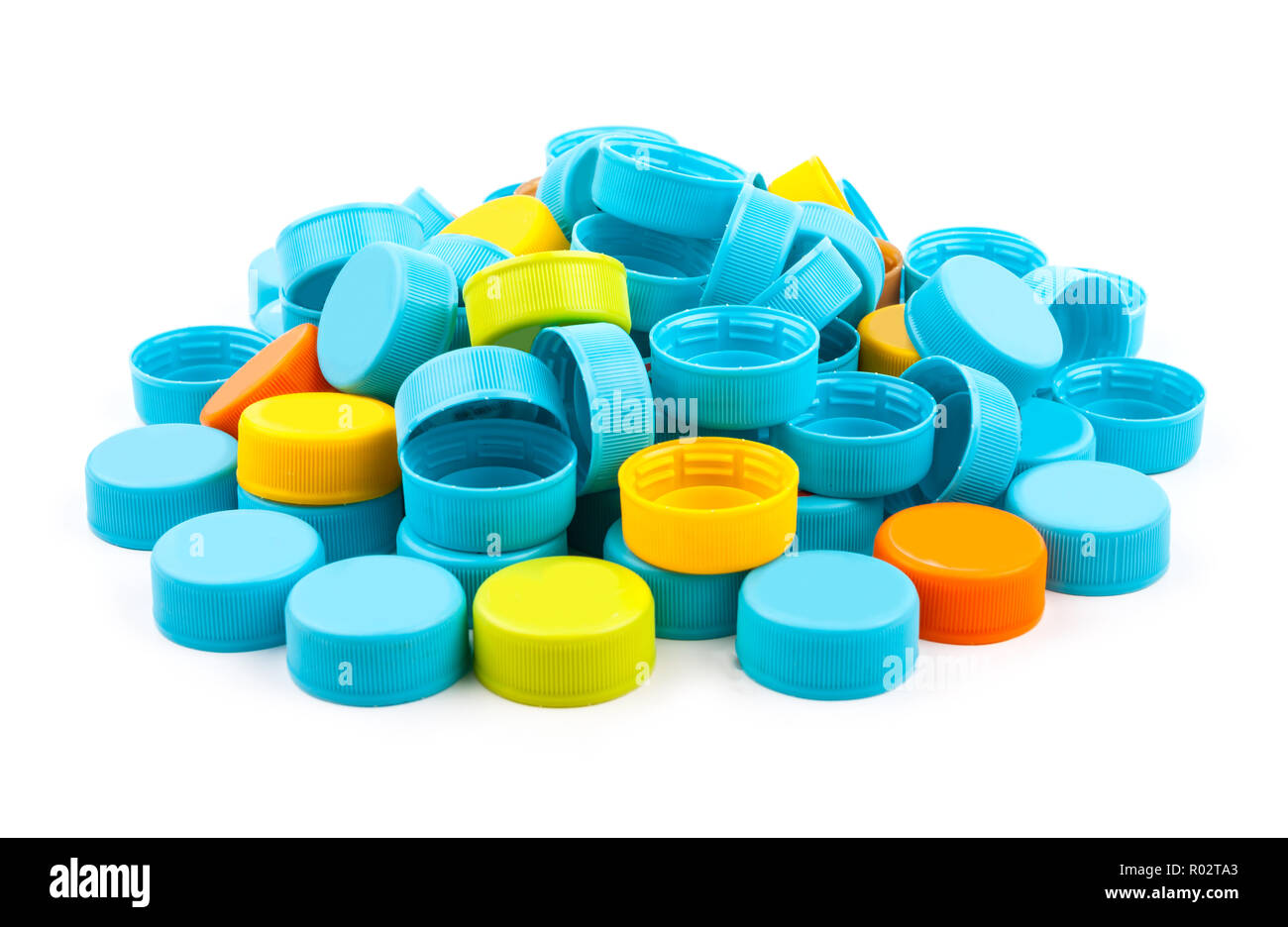 Colorful Plastic bottle caps on white background Stock Photo - Alamy