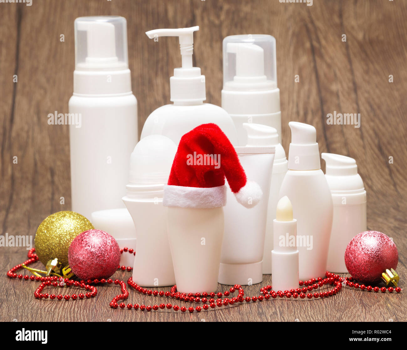 Christmas skincare cosmetics. Various cosmetic products for face and ...