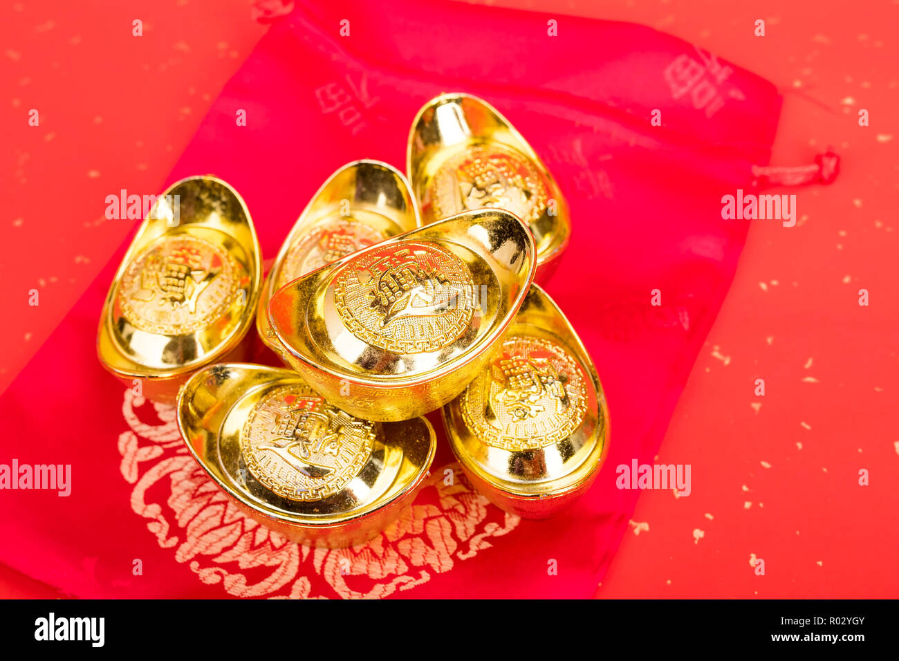 Chinese gold ingot mean symbols of wealth and prosperity.Chinese ...