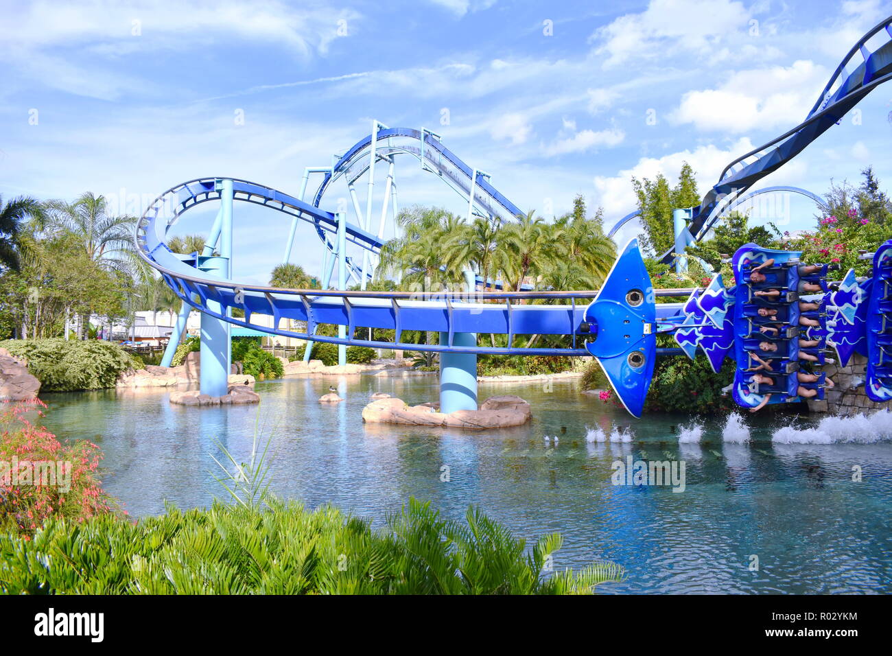 Orlando, Florida. October 19, 2018 A trainload of nearly prone riders ...
