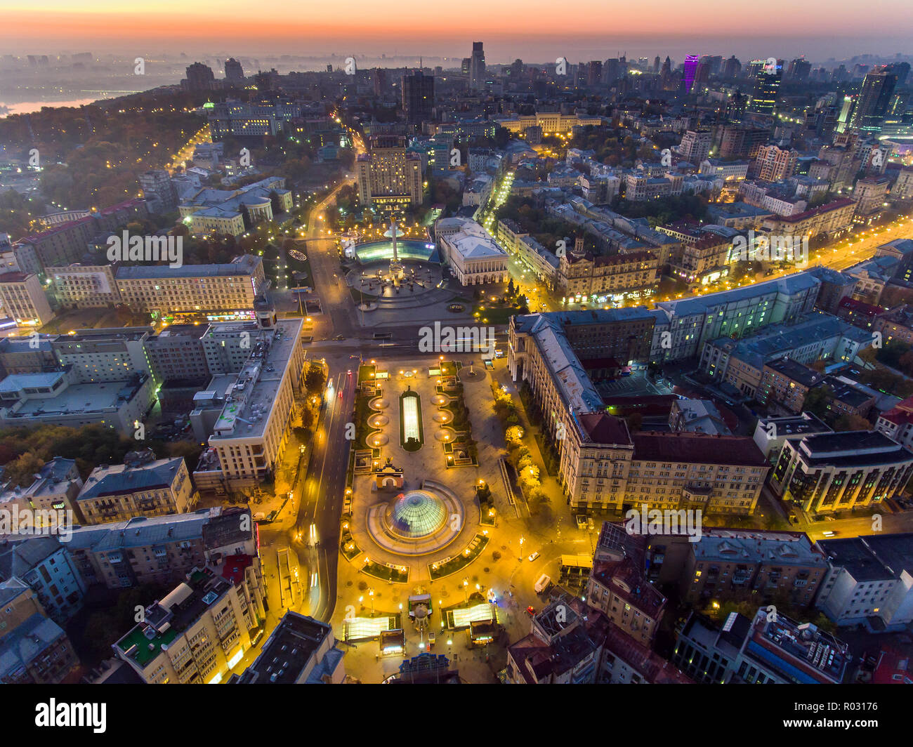 Independence Square. Ukraine. Aerial view of the Independence Monument ...