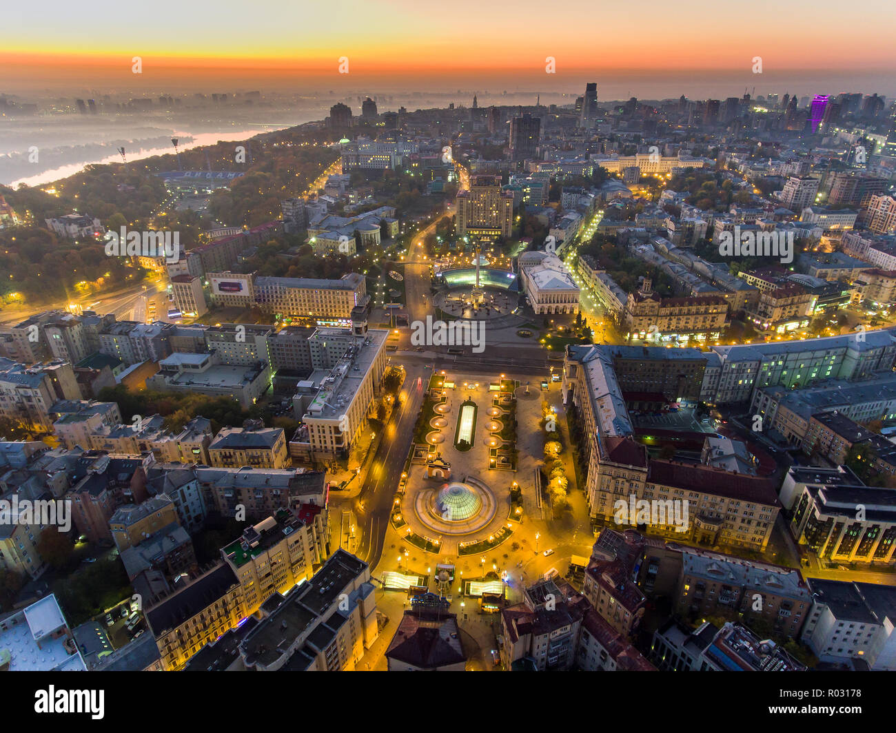 Independence Square. Ukraine. Aerial view of the Independence Monument ...
