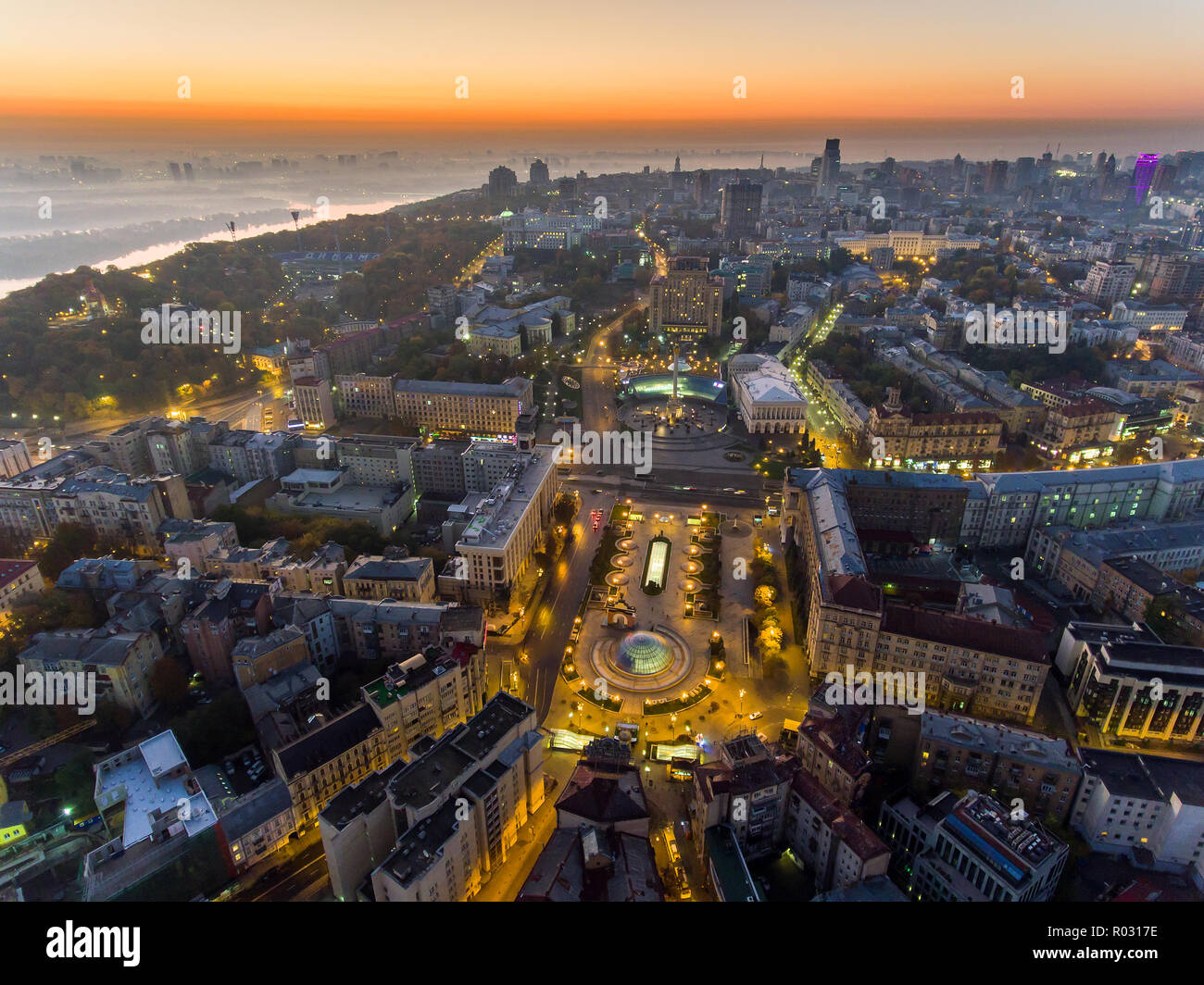 Independence Square. Ukraine. Aerial view of the Independence Monument ...