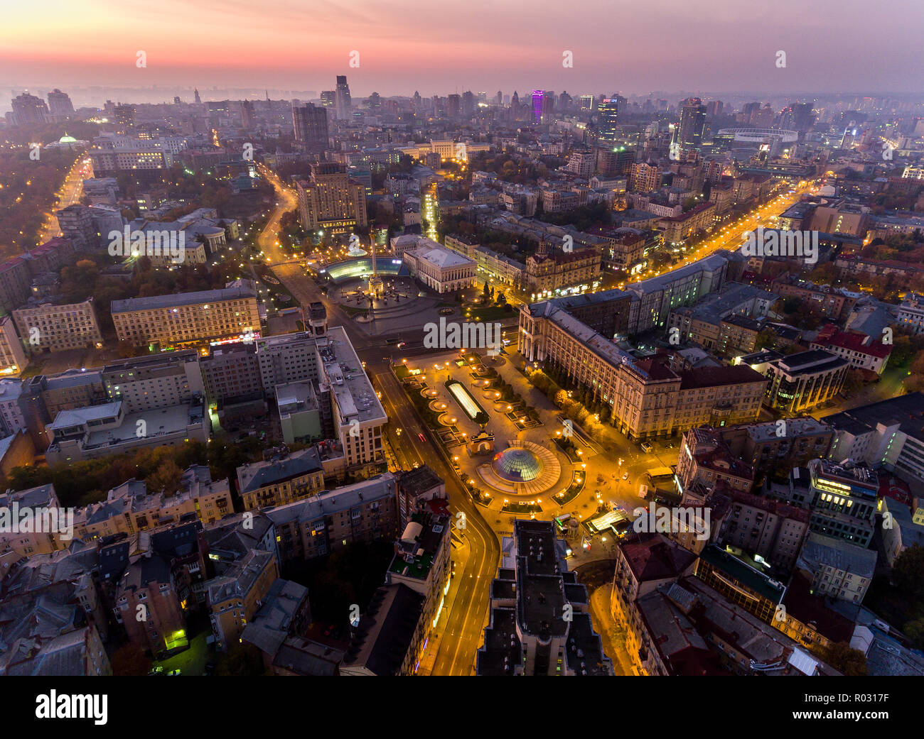 Independence Square. Ukraine. Aerial view of the Independence Monument ...
