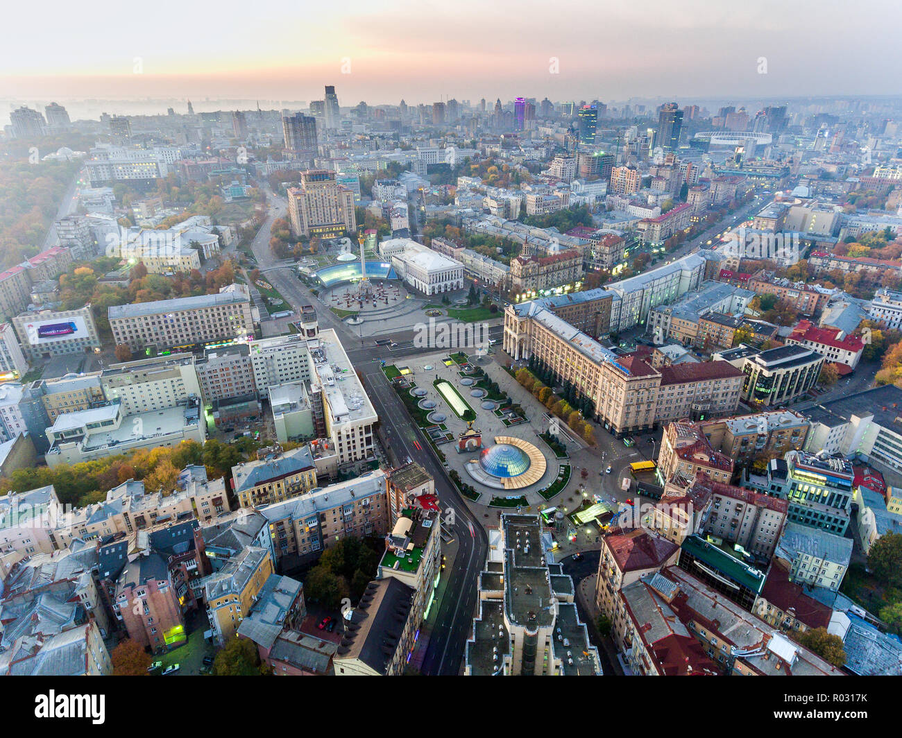 Independence Square. Ukraine. Aerial view of the Independence Monument ...