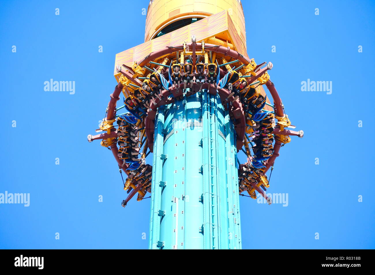 Tampa, Florida. October 25, 2018 Top view of Falcon's Fury attractions ...