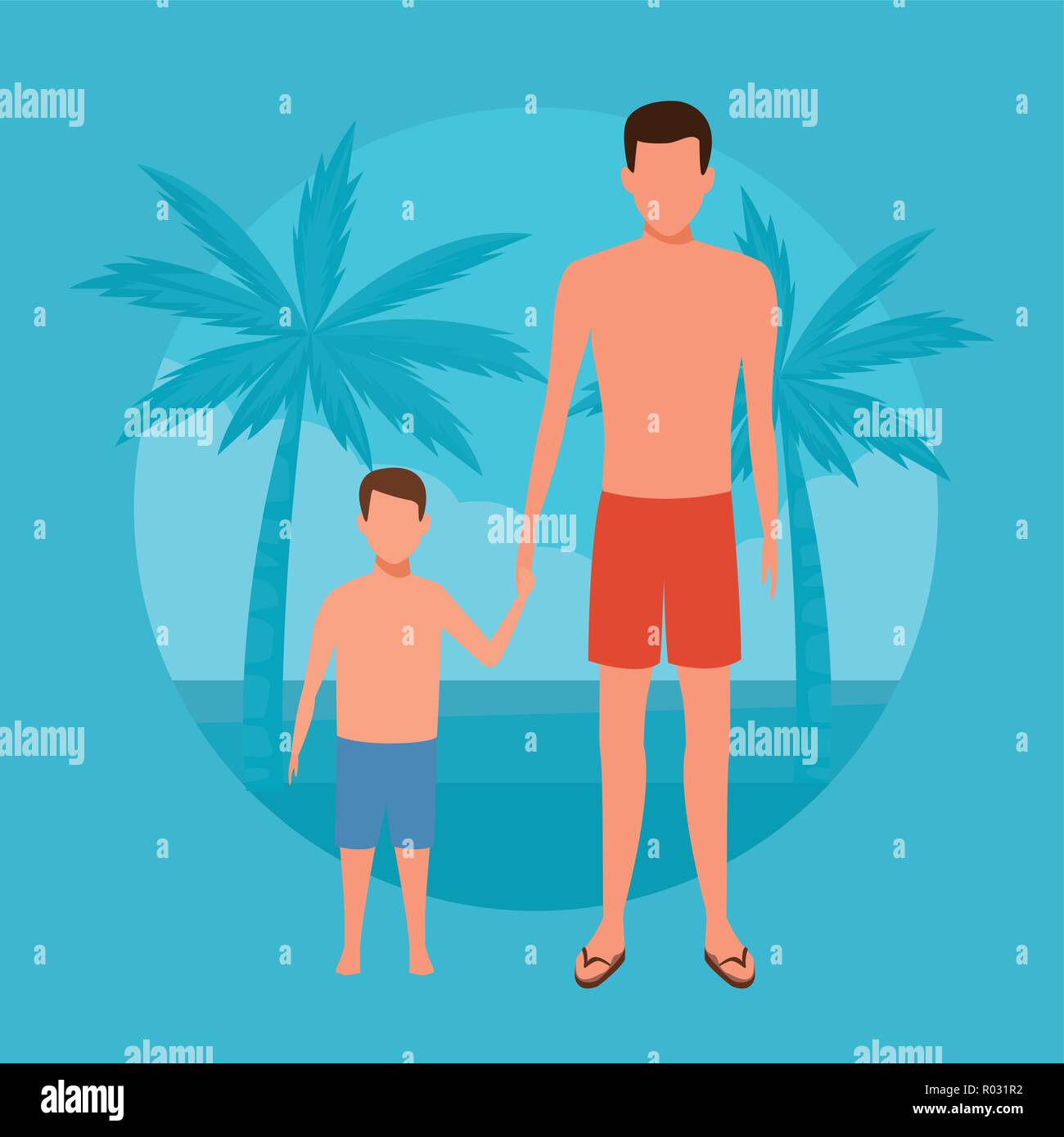 vacation on the beach family avatar cartoons vector illustration ...