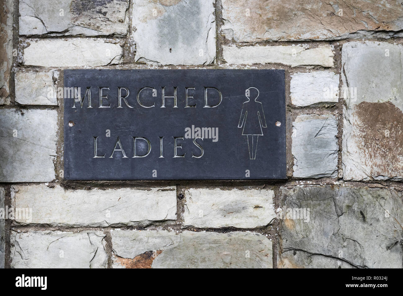 Ladies (Welsh: Merched) toilet sign Stock Photo - Alamy
