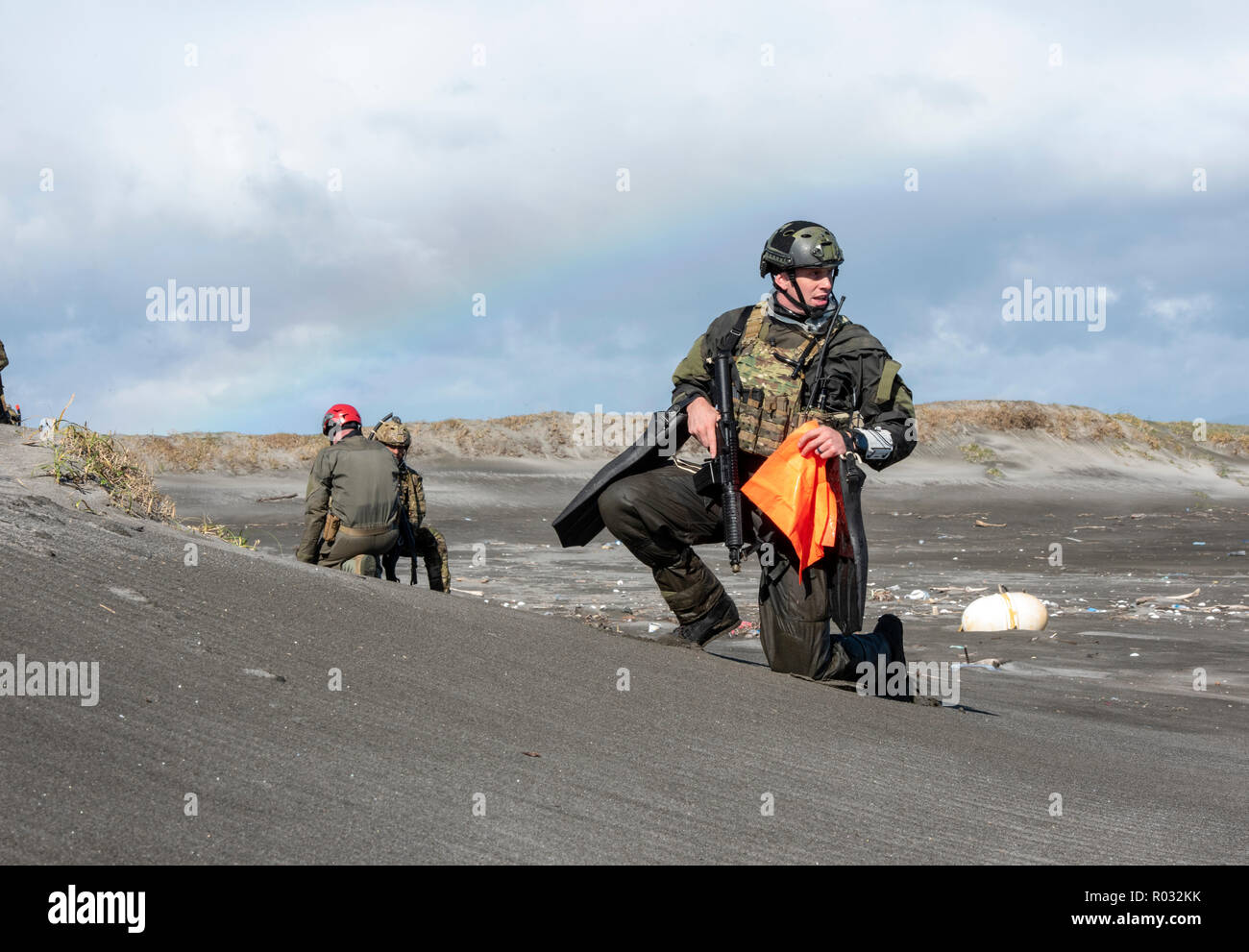 A U.S. Air Force pararescue specialist assigned to the 31st Rescue ...