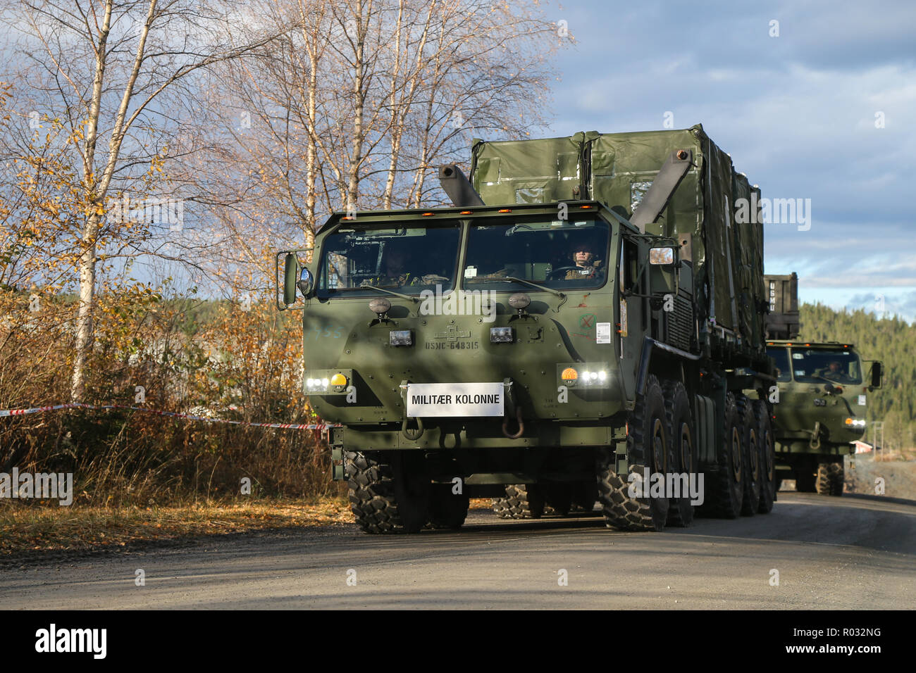 U.S. Marines with Combat Logistics Battalion 2 transport equipment on a ...