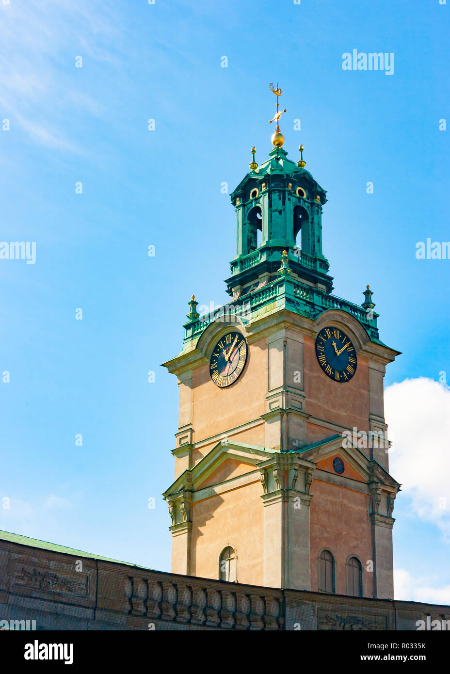 Vertical view of Storkyrkan tower in Stockholm, Sweden, Europe Stock ...