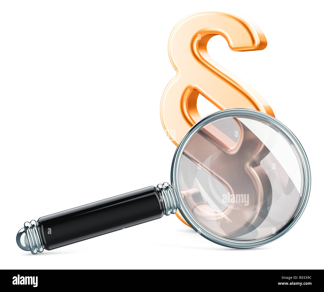 Magnifying glass with section symbol . 3D rendering isolated on white ...