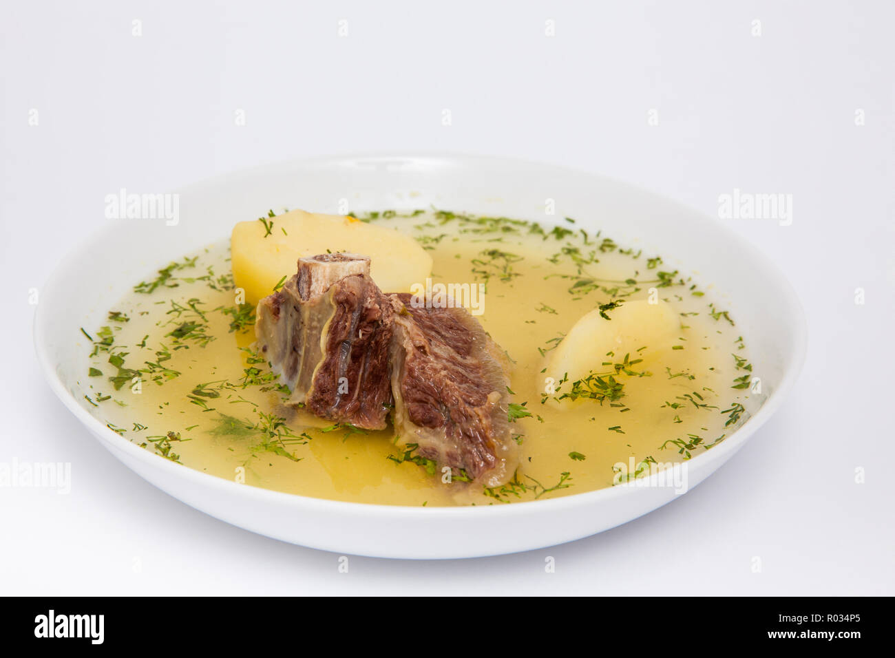 Traditional Colombian beef rib broth isolated on white background Stock ...