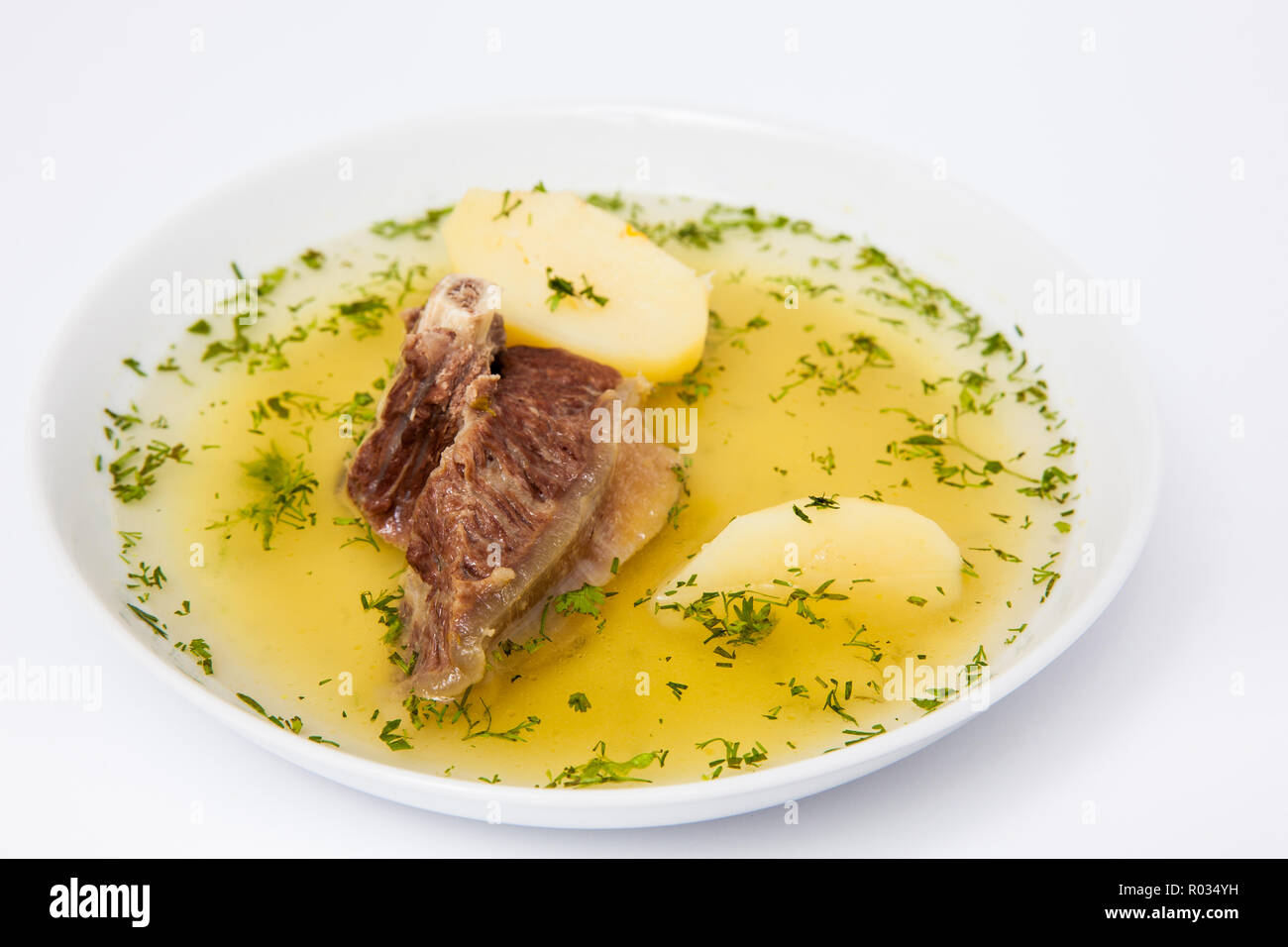 Traditional Colombian beef rib broth isolated on white background Stock ...