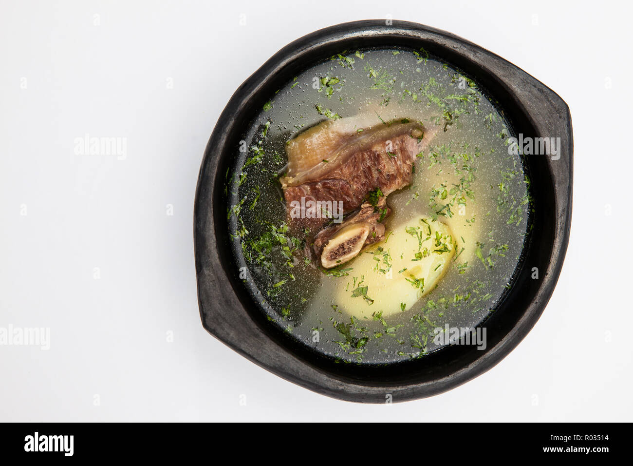 Traditional Colombian beef rib broth isolated on white background Stock ...