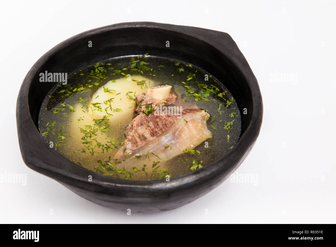 Traditional Colombian beef rib broth isolated on white background Stock ...