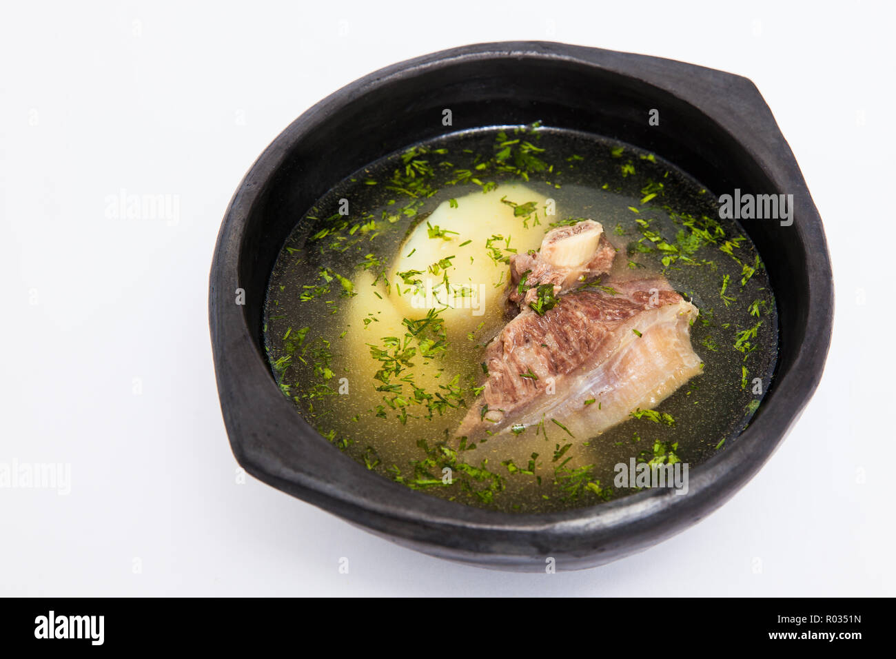 Traditional Colombian beef rib broth isolated on white background Stock ...