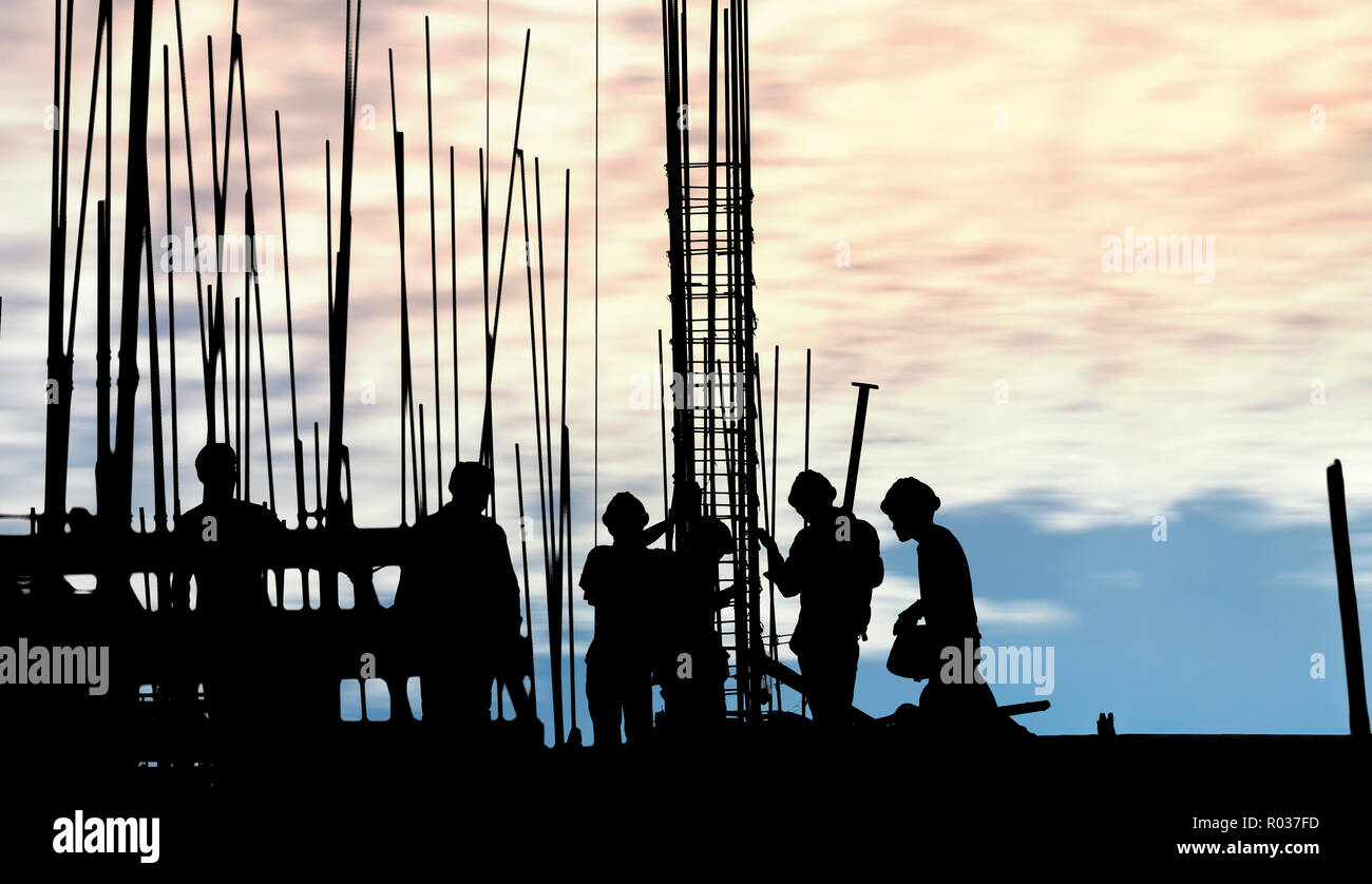 Silhoette workers at construction site Stock Photo - Alamy