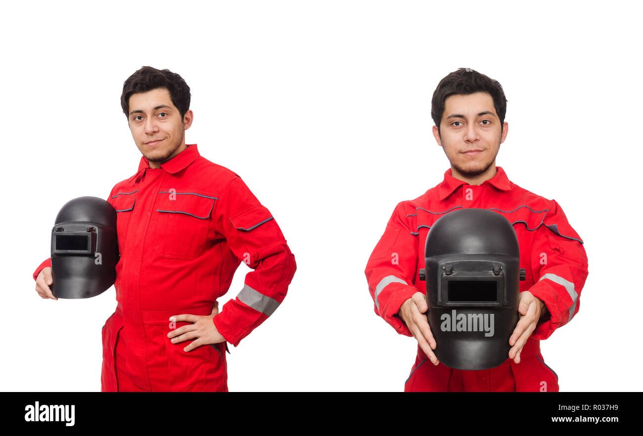 Funny welder isolated on white Stock Photo - Alamy