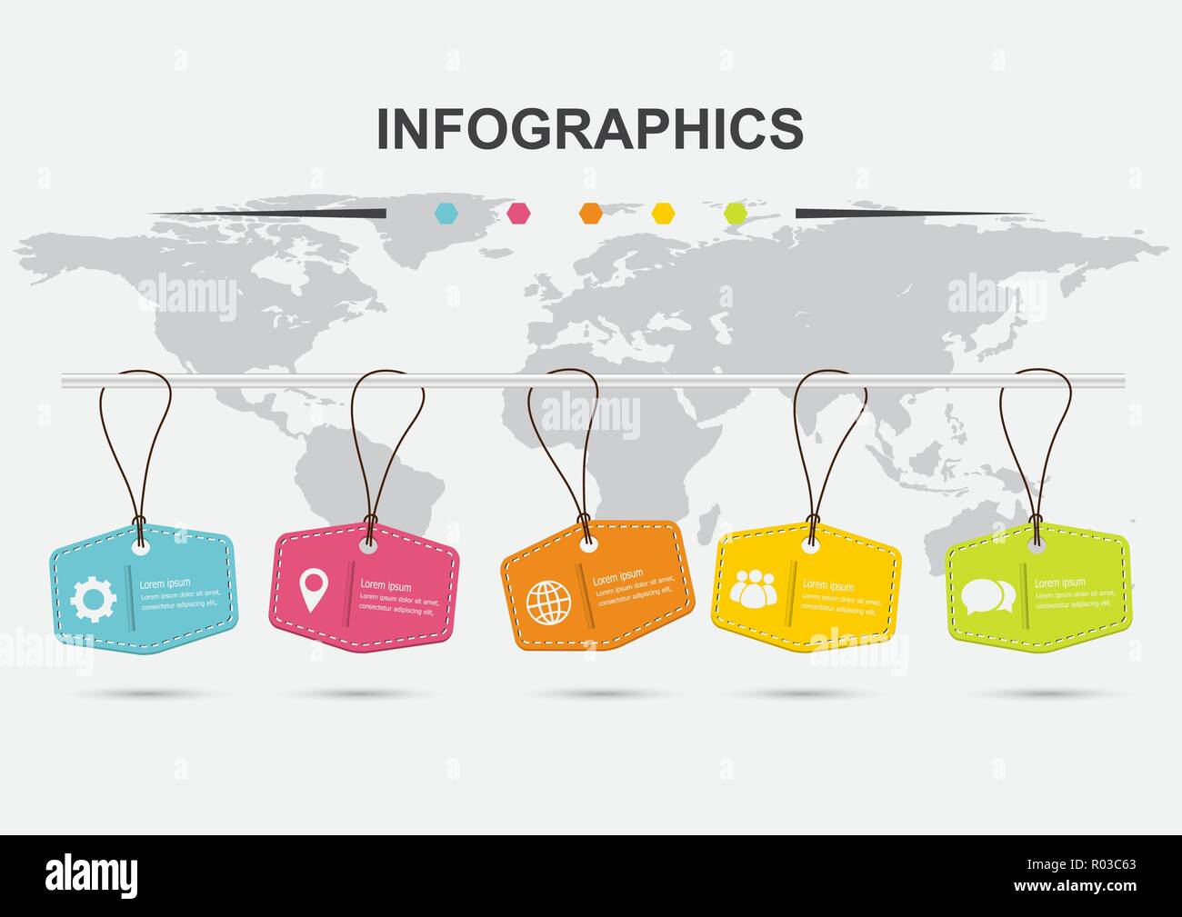 Infographic design template with hanging tag elements, stock vector ...