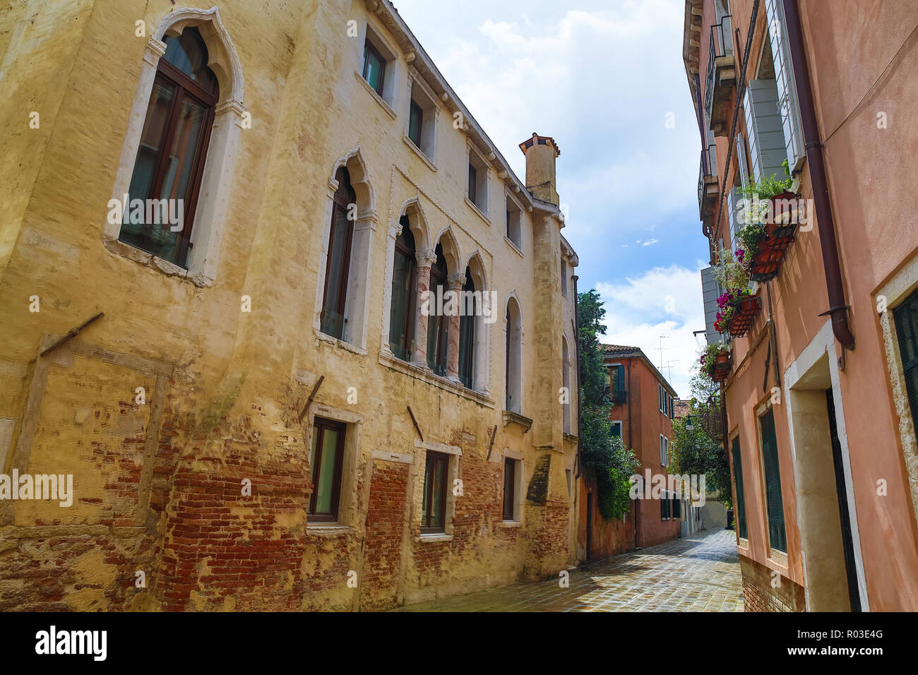 Historic architecture with old medieval buildings in Venice, Italy ...