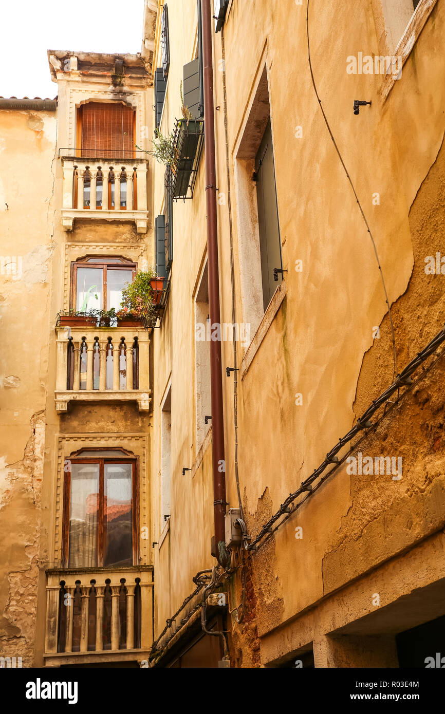 Historic architecture with old medieval buildings in Venice, Italy ...
