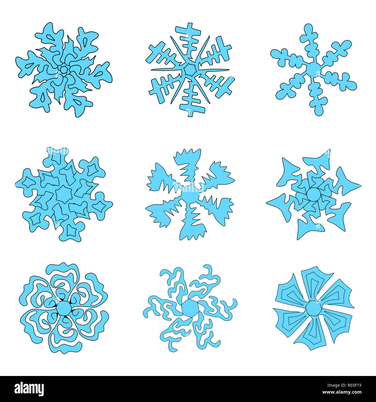 Stock Illustration Set of Nine Snowflakes on a White Background Stock ...