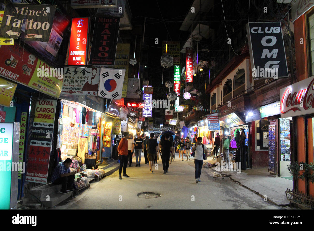 Translation: The crowd around Thamel at night, the backpacker haven in ...