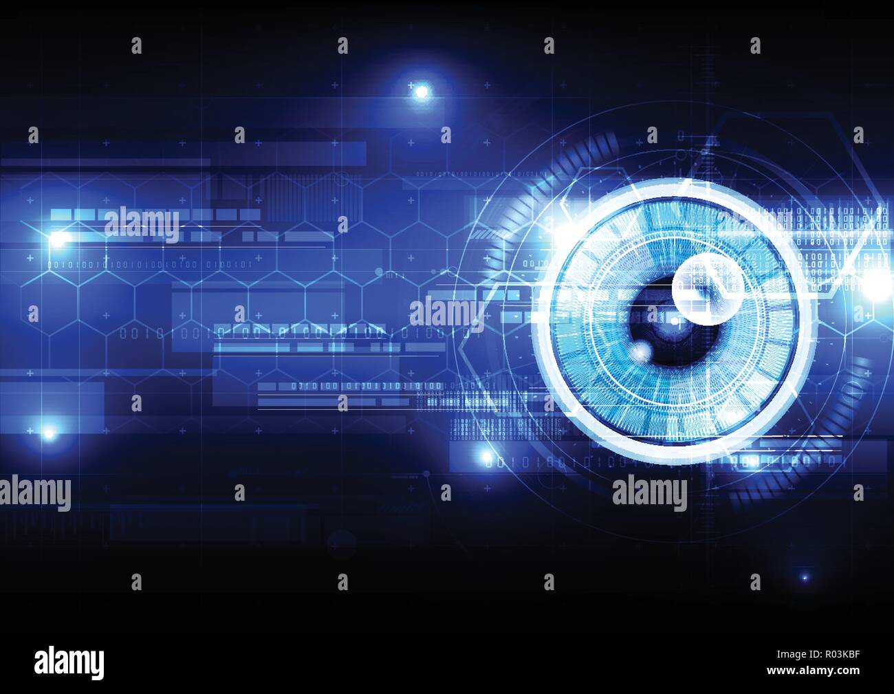 Technological eye scanning hexagonal hud security vector background ...