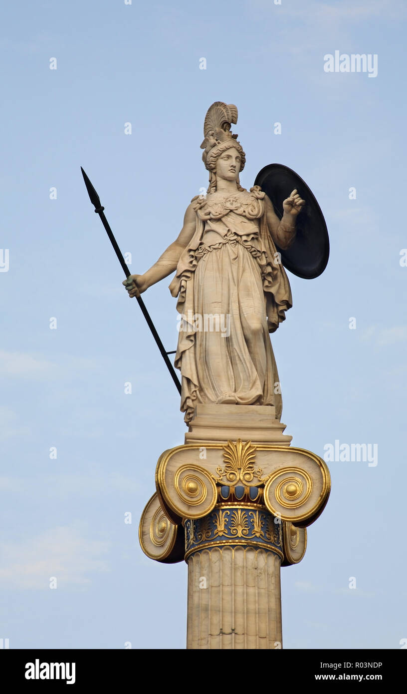 Monument to Athena near main building of Academy of Athens. Greece ...