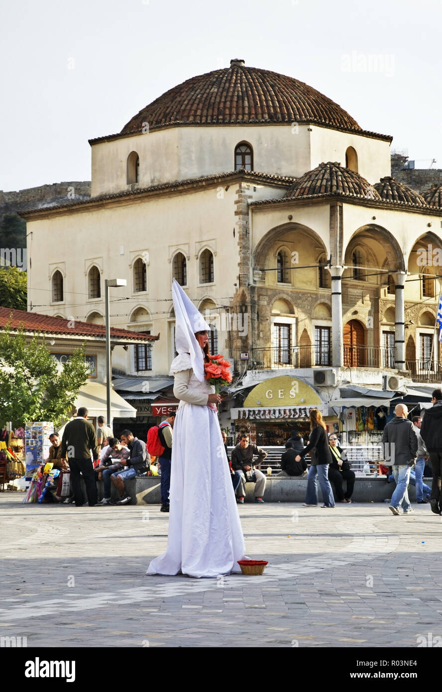 Living sculpture on Monastiraki square in Athens. Greece Stock Photo ...