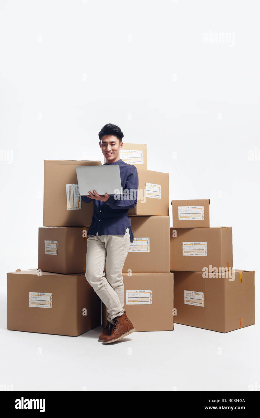 Logistics laptop computer delivery transportation hi-res stock ...